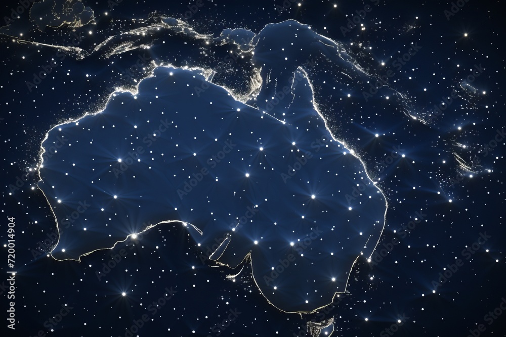 Australia Map with Night Sky Overlay, Illustrating Constellations and ...