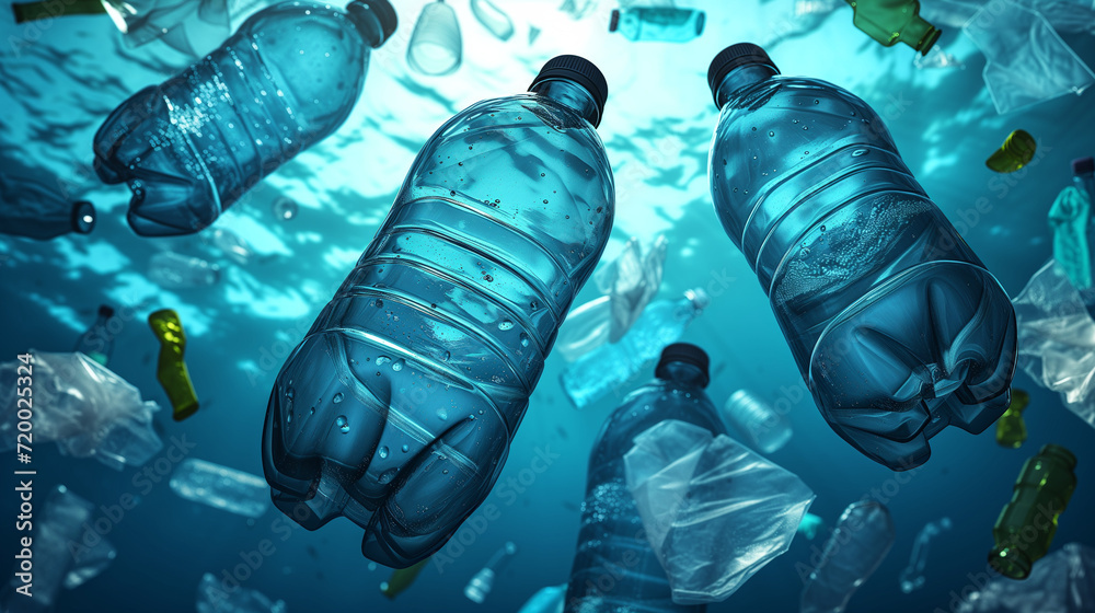 Plastic water bottle floating in the sea. Problem plastic bottles and ...