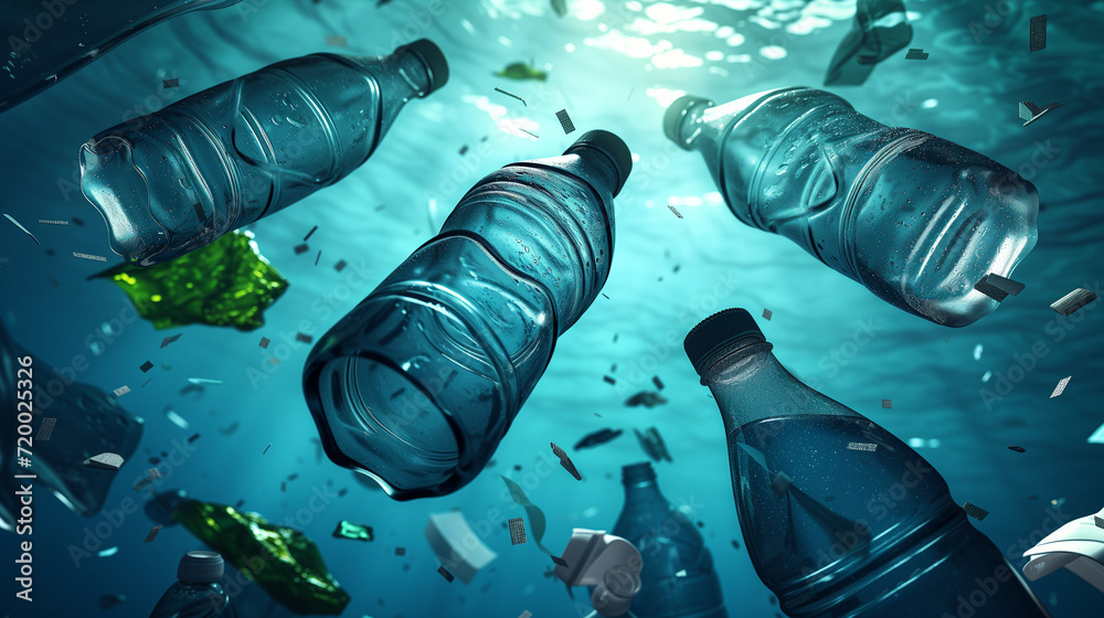 Plastic water bottle floating in the sea. Problem plastic bottles and ...