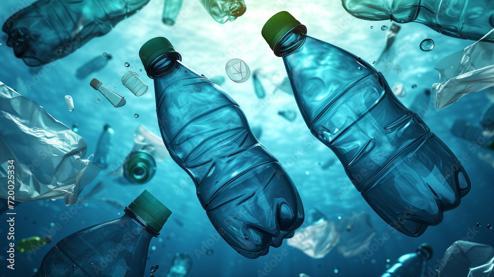 Plastic water bottle floating in the sea. Problem plastic bottles and ...