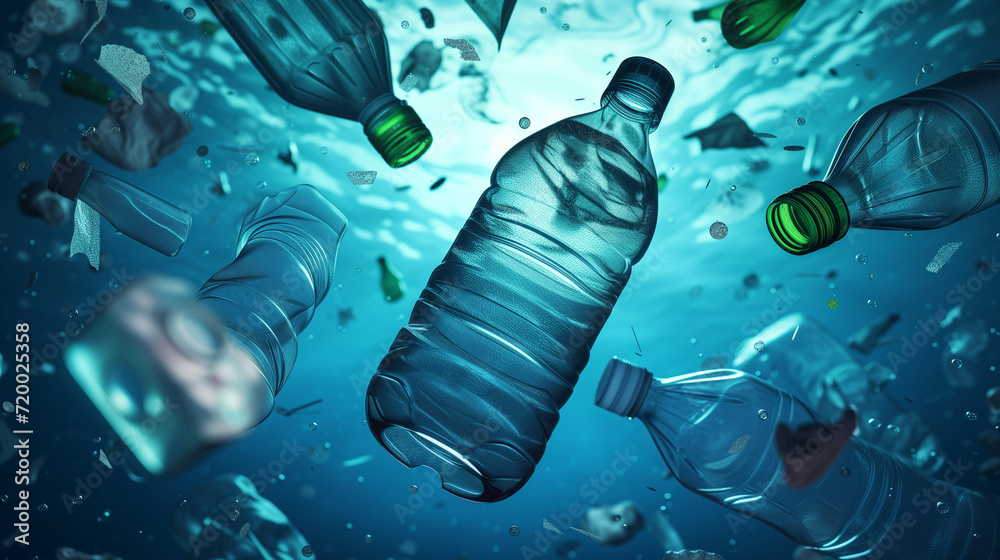 Plastic water bottle floating in the sea. Problem plastic bottles and ...