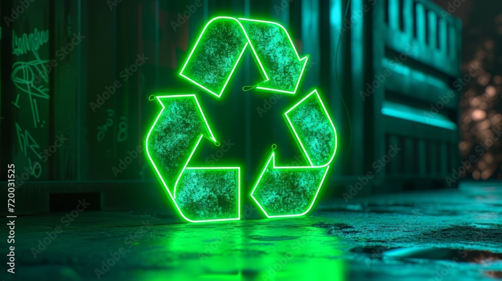 Green Neon lights of Eco Recycle Symbol. Zero Waste Concept, Ecology ...