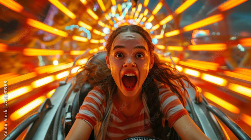 A depiction of a person on a roller coaster, with an expression of ...