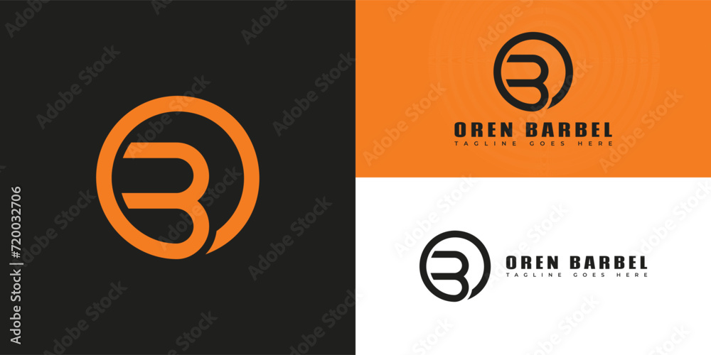 Abstract initial letter OB or BO in orange color presented with ...