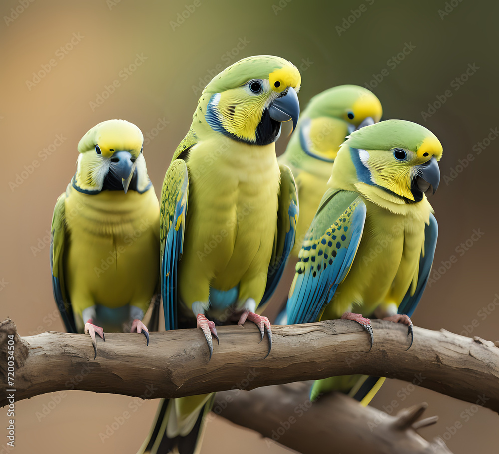 Couple of Beautiful Parrot on the on the Branch of a Blooming Tree ...