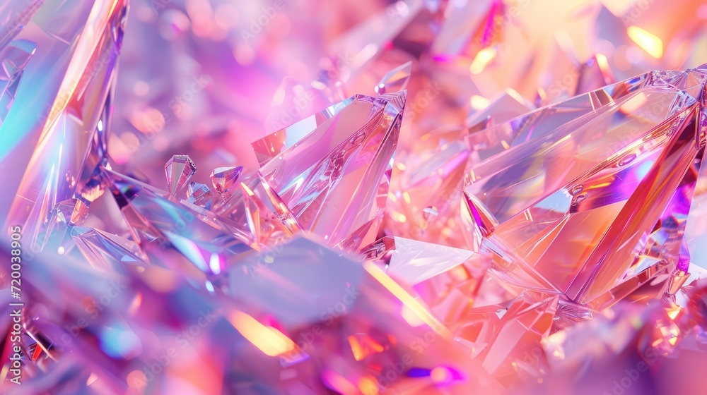 abstract 3d realistic crystal shards with ainbow reflexes in pink and ...