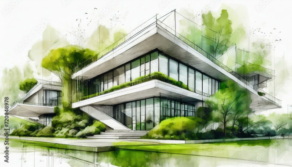 Architectural Sketch of Real Estate - Colored Schematic Drawing of ...