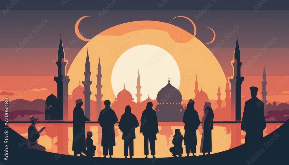 mosque panorama crowds of Muslims heading to the mosque Stock ...