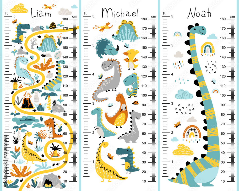 Poster Dino height chart set for kids – Wall Art | UkPosters