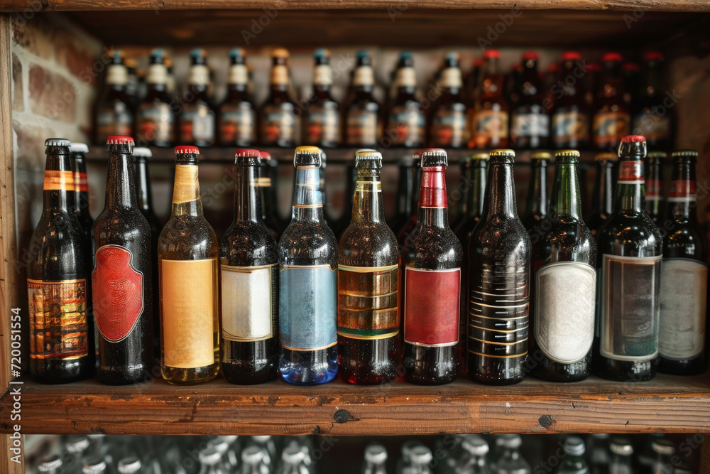 Beer bottles adorn the shelves, creating an illustrative editorial ...