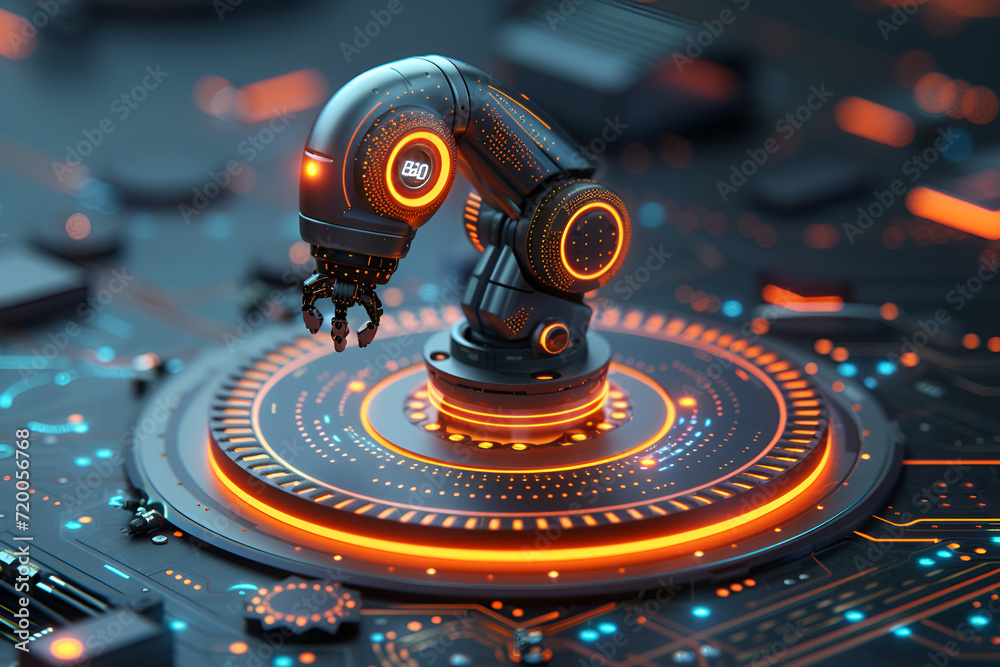 an advanced robotic arm, equipped with precision tools, positioned on a ...