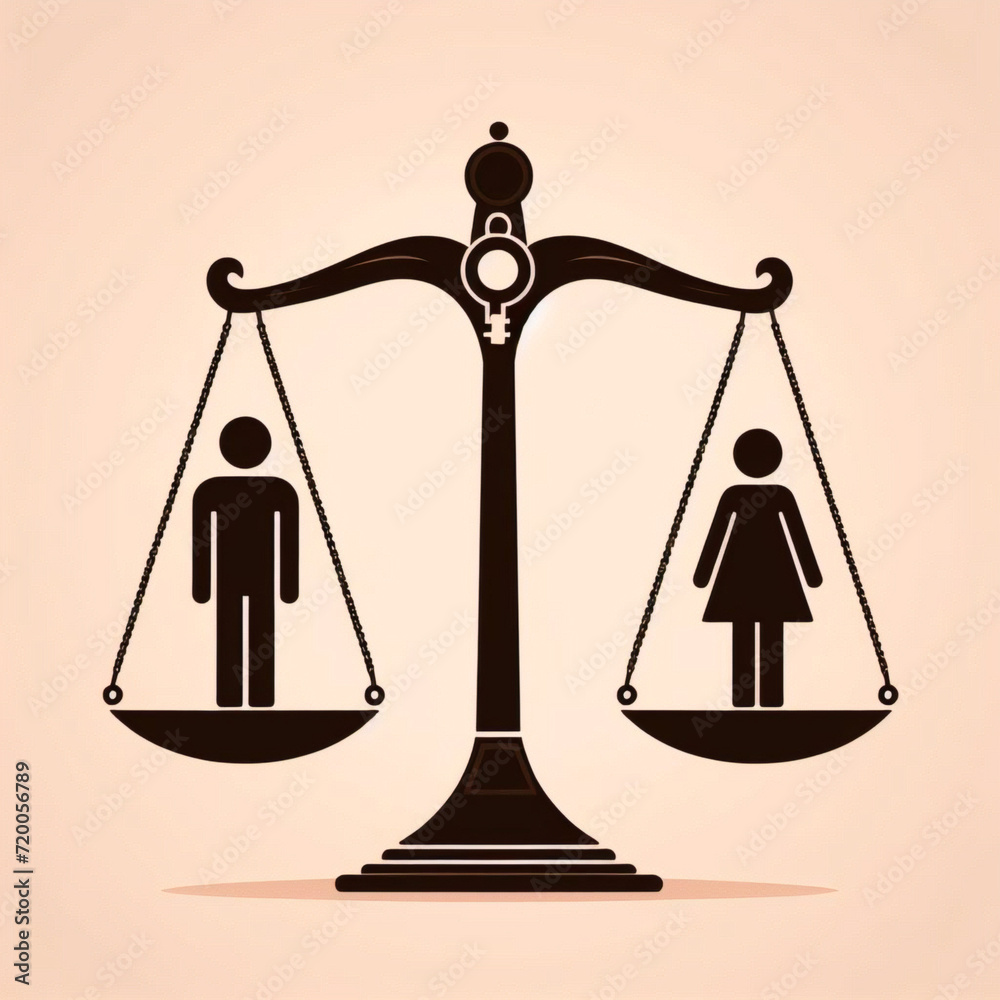 Gender equality concept. Man and woman sit on scales. Tolerance and ...