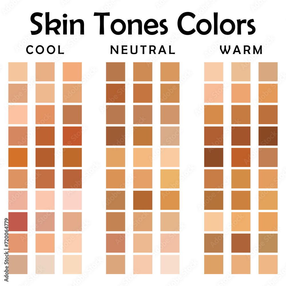 Collection Color palette, Skin tones. Flat vector illustration. skin ...
