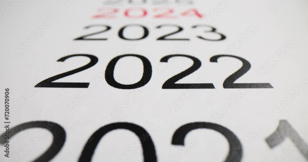 White sheet with year numbers 2022 2023 2024 2025 on white Stock ビデオ ...