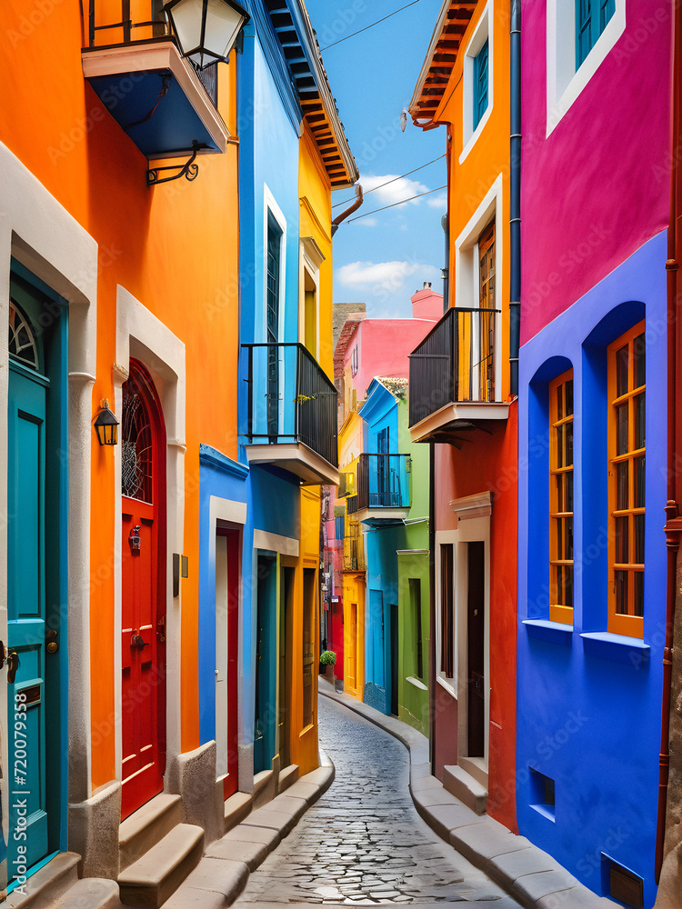 Bright colored houses. Enchanting cityscapes: journey through a ...