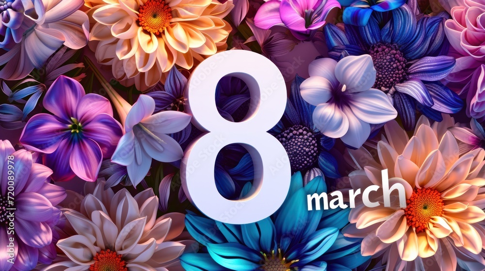Postcard for March 8, International Women's Day, white number 8 on a ...