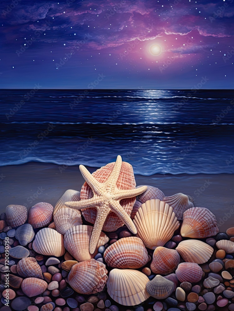 Starry Beach Nights: Moonlit Shells and Seashell Compositions in Beach ...