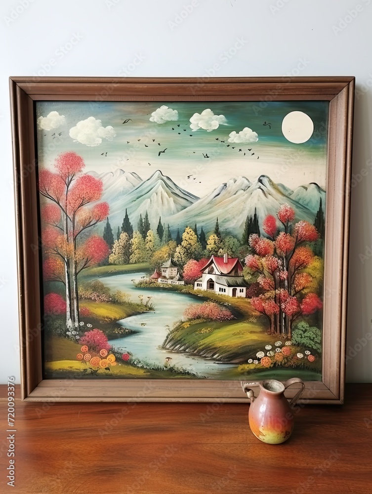 Vintage Paintings: Cultural Folk Art Traditions Framed Landscape Print ...