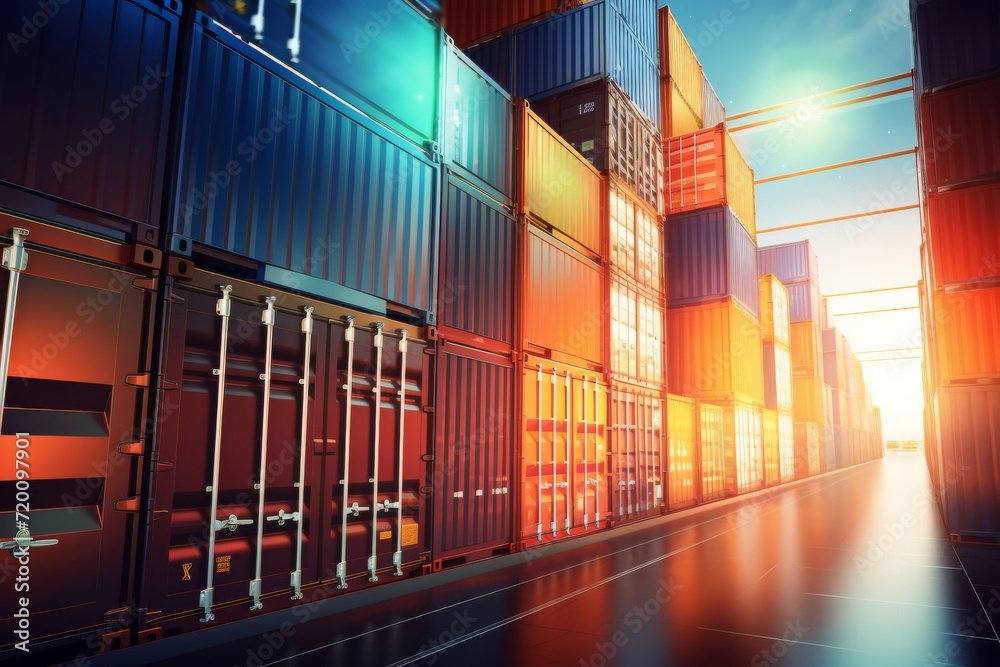 Radiant sunbeams pierce through the containers, casting a mesmerizing ...