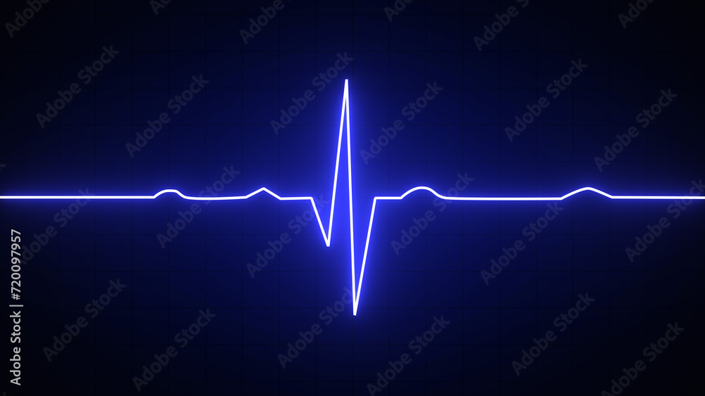 Glowing blue neon heartbeat pulse rate line. Health and Medical concept ...