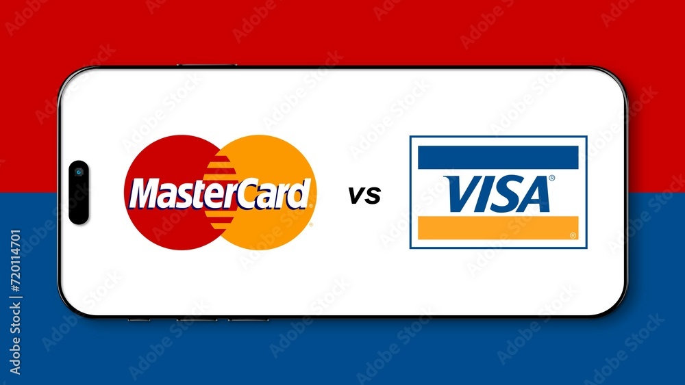 Istanbul, Turkey - 26 January 2024: Mastercard versus VISA brand logos ...