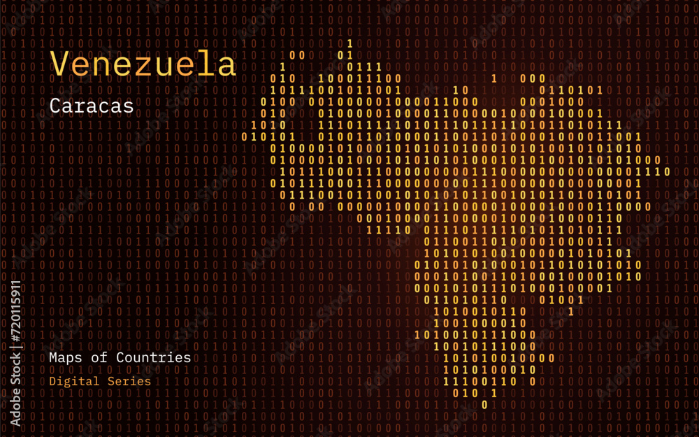 Venezuela Map Shown in Binary Code Pattern. TSMC. Blue Matrix numbers ...