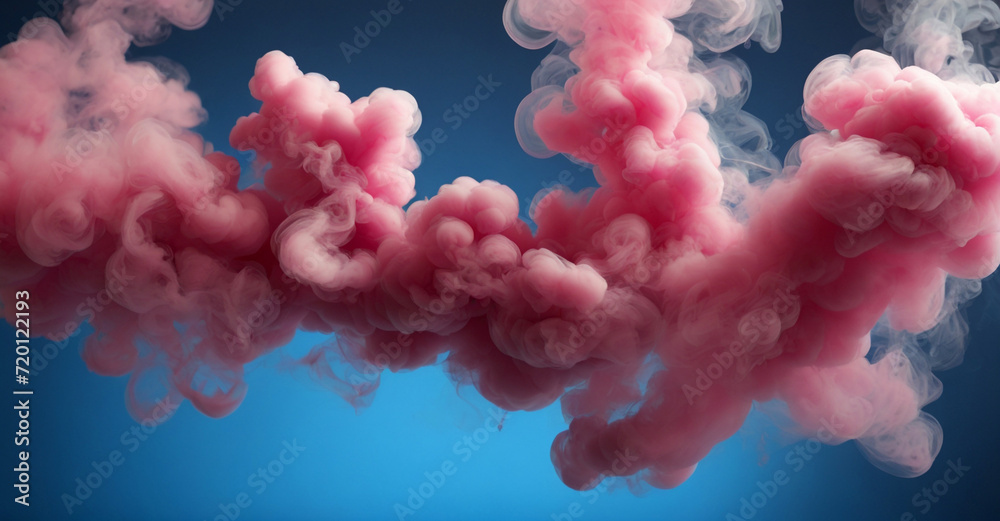 Puffs of pink smoke in a blue background stock photo, in the style of ...