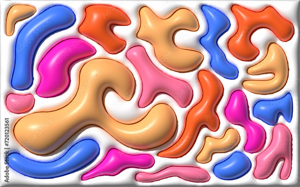 Colorful 3d render blob shapes background. Abstract organic shapes ...