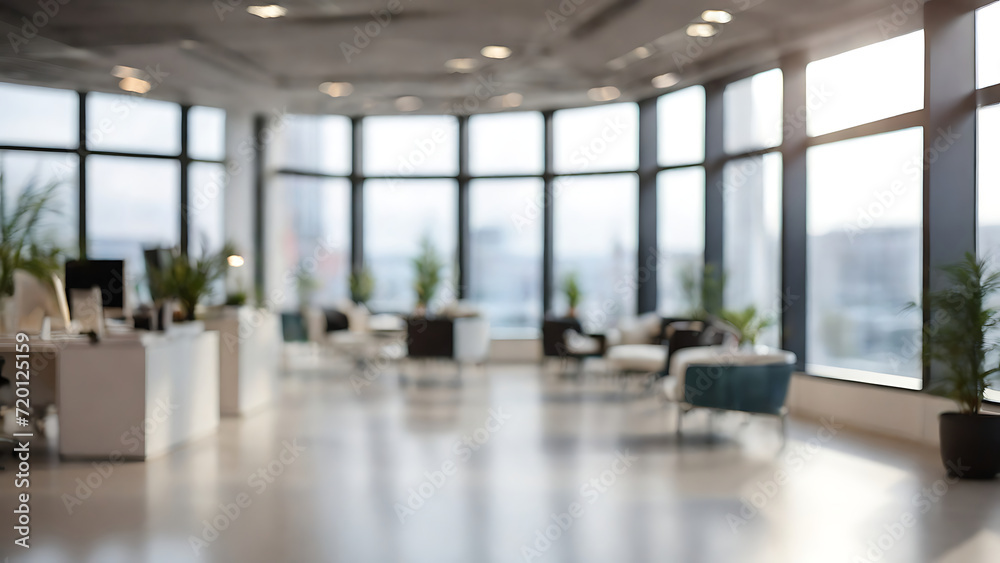 blurred background of a modern office interior with panoramic windows ...