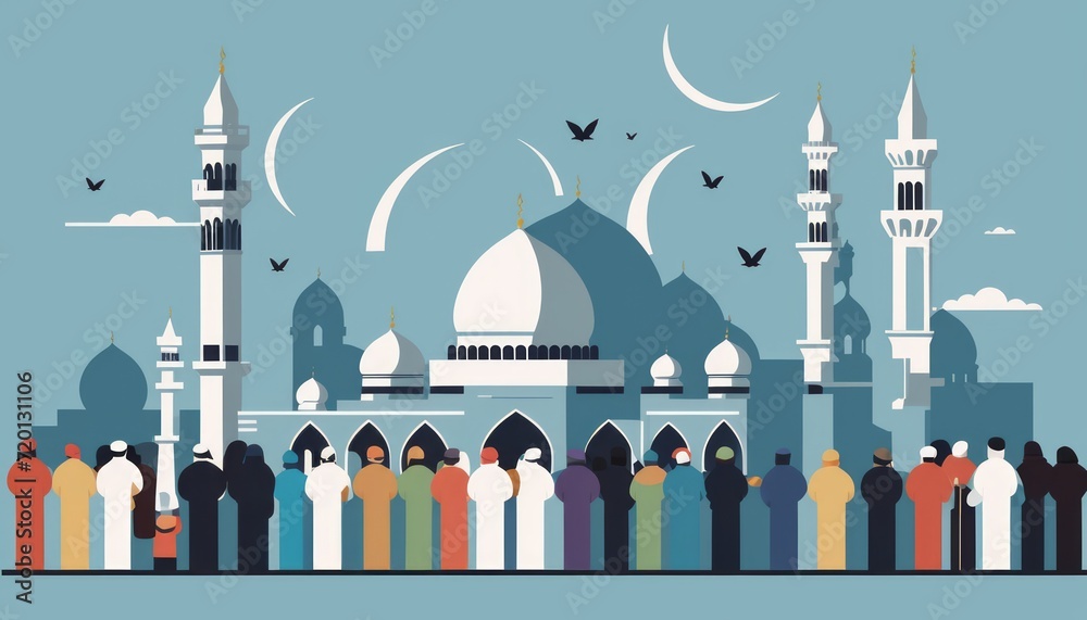 mosque panorama, view of the mosque during the fasting month or view of ...