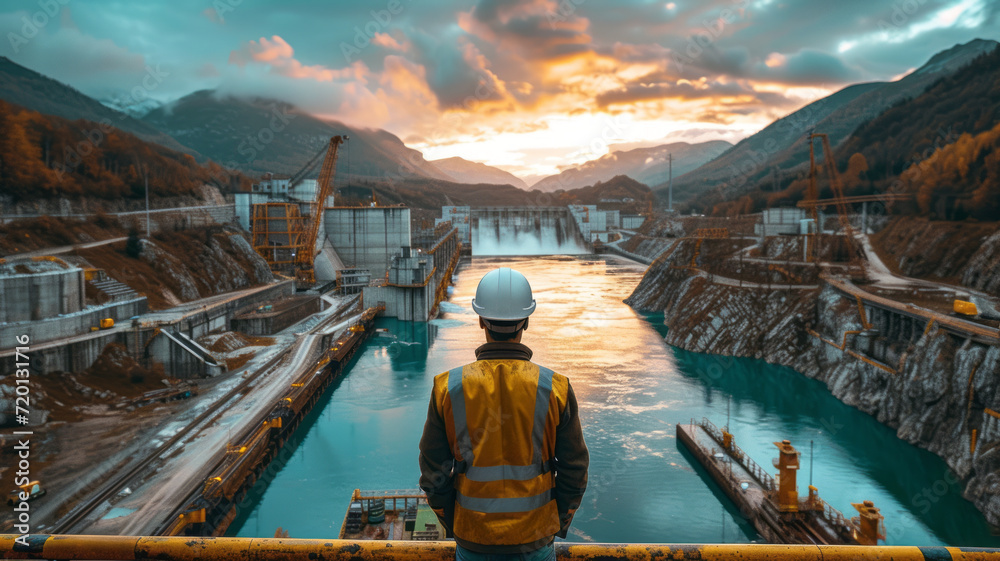 A dam engineering doing his checking routine. He is wearing a white ...