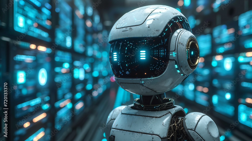 animated chatbot surrounded by floating communication platforms with a ...