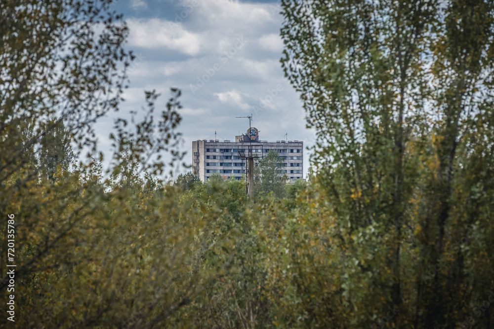 Chernobyl Zone, Ukraine - October 1, 2014: 16-storeys apartment ...