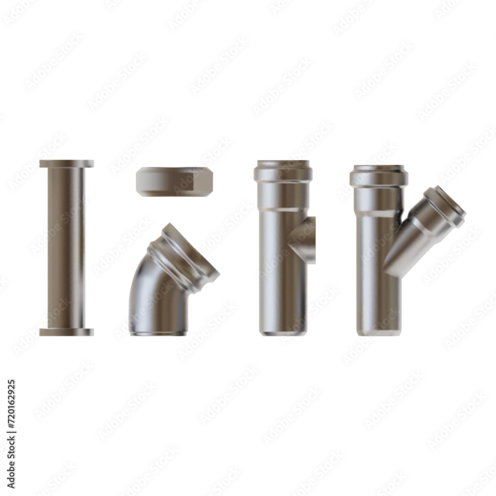 Realistic Detailed 3d Different Steel Metallic Pipes Set Valve and ...