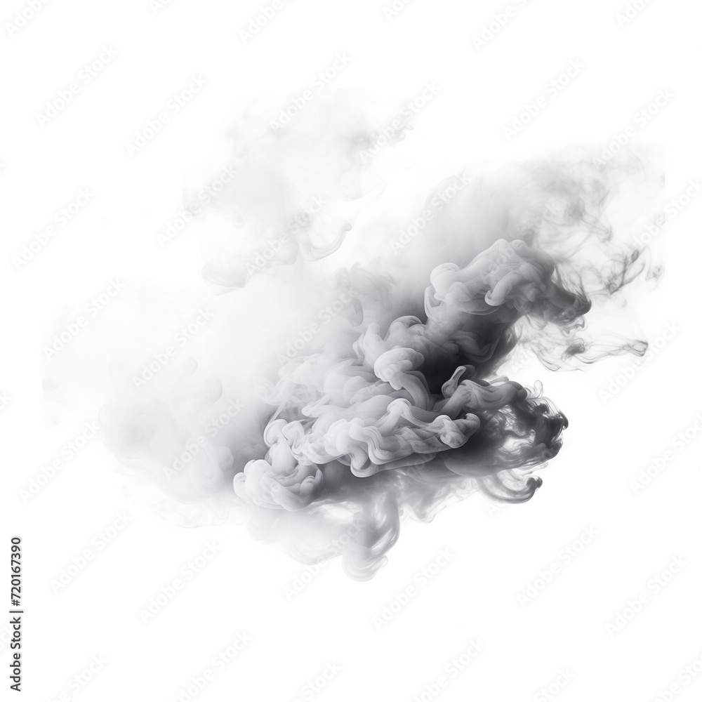 Whimsical Shapes of Dense Gray Smoke on a White Background, Crafting an ...