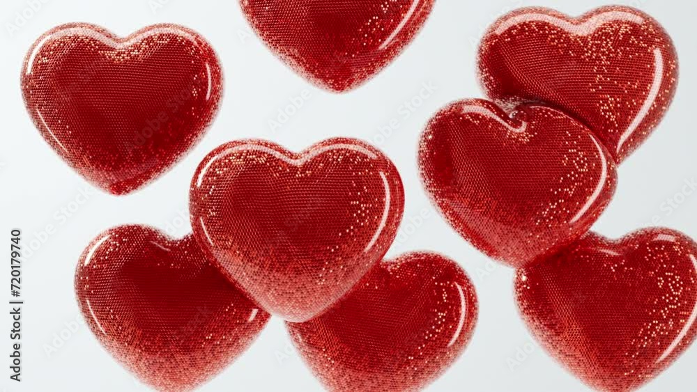 Vidéo Stock 3D animation of inflated heart balloons hanging in the air ...