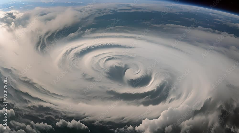 Giant Hurricane and cyclone storm, tornado view from space. AI ...