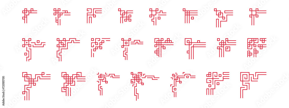 Big Set of Chinese frame corners. Traditional Asian pattern. Red vector ...