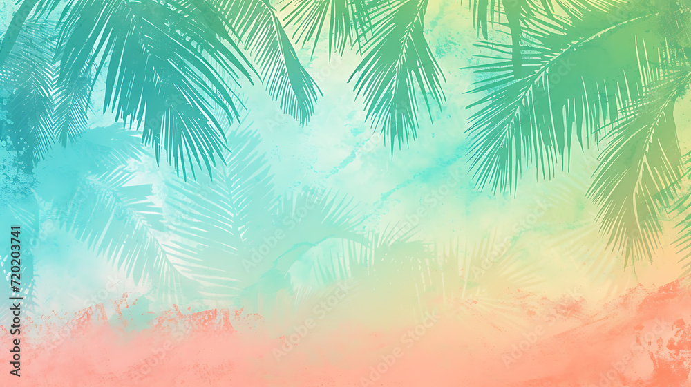Tropical gradient background in aqua blue, coral, and lime green with a ...