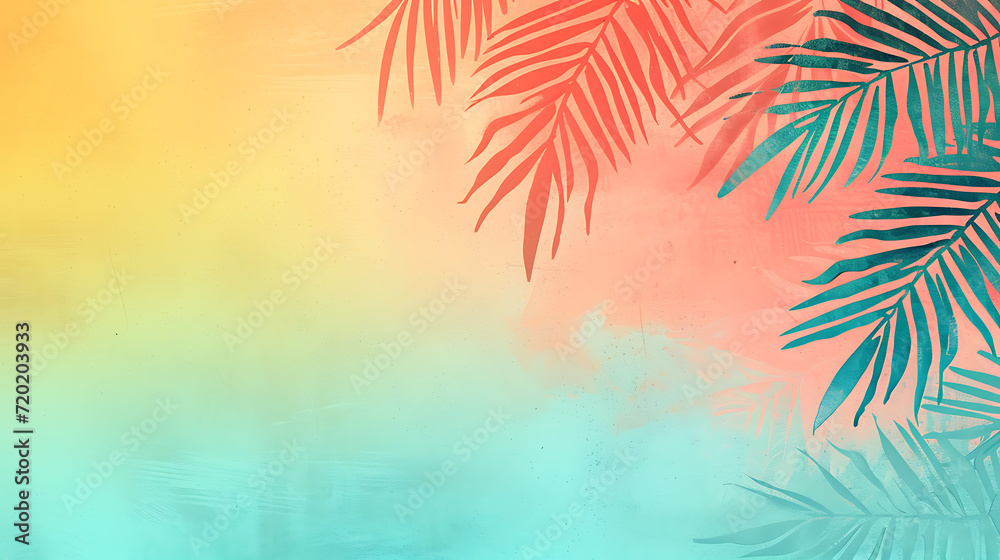 Tropical gradient background in aqua blue, coral, and lime green with a ...