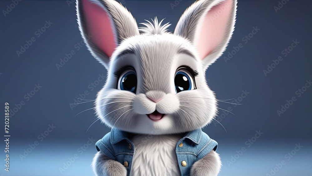 Cute cartoon bunny with blue eyes and a denim jacket. Generative AI ...