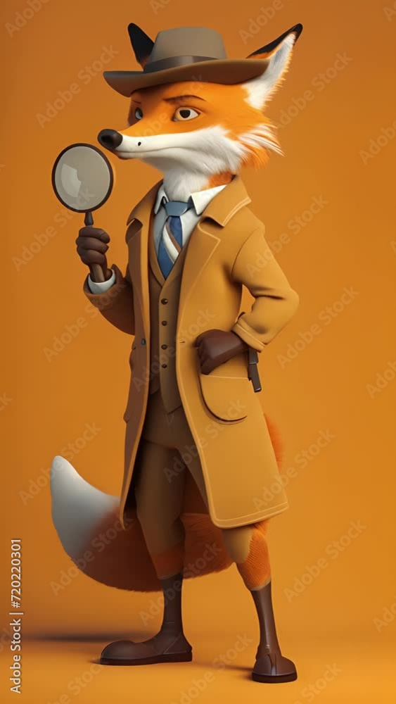 Cartoon digital avatar of a determined fox detective, holding a ...
