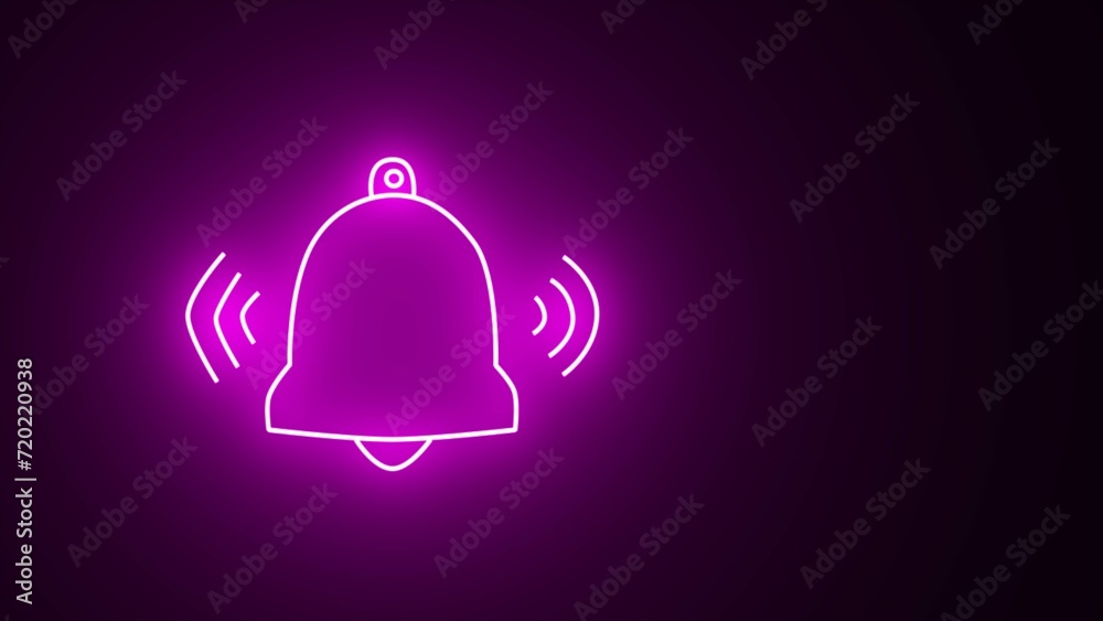 Neon line ringing bell icon. Bright neon hour sign. Notification neon ...