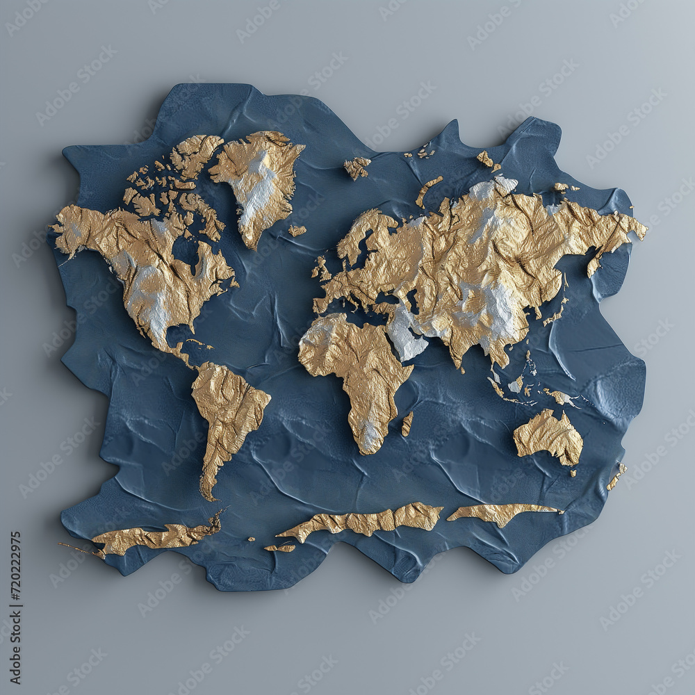 Explore the beauty of a 3D world map adorned with Kintsugi, merging ...