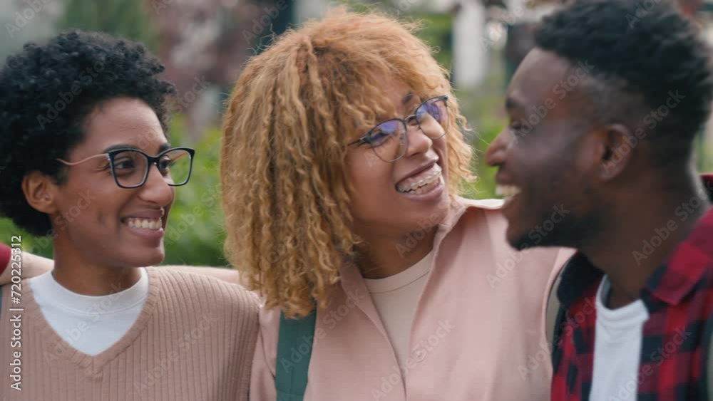 Diverse multiracial gen z friends happy smiling teens students pupils high school university ...