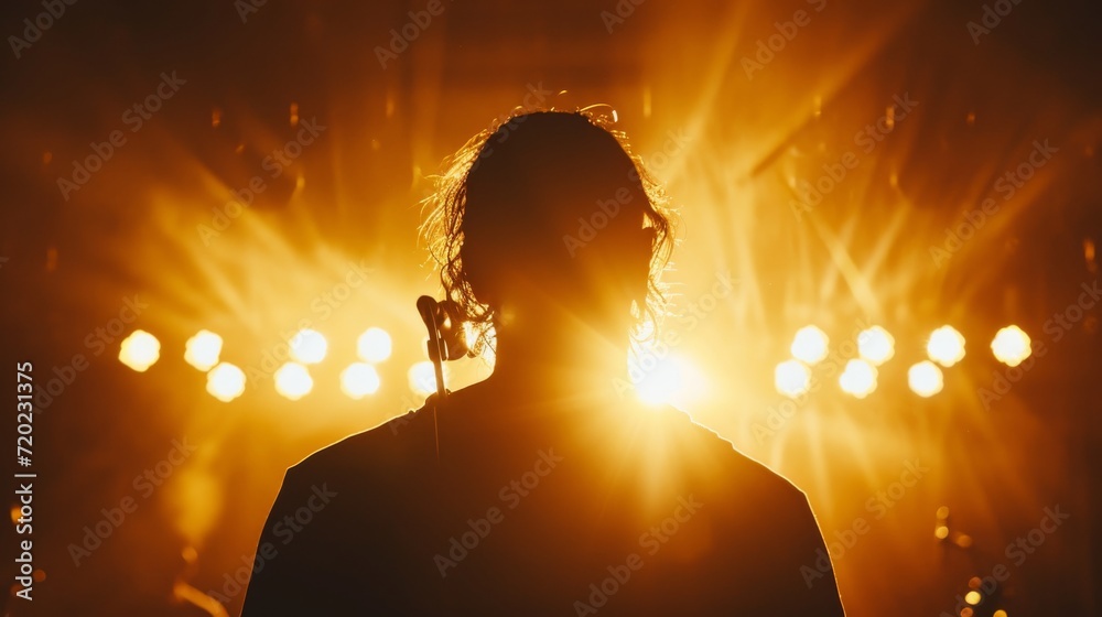 A silhouette of a person basking in the warm glow of backlighting ...