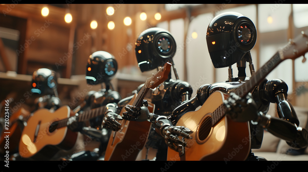 Cinematic photograph of robot playing music AI. Smart robots. Future ...