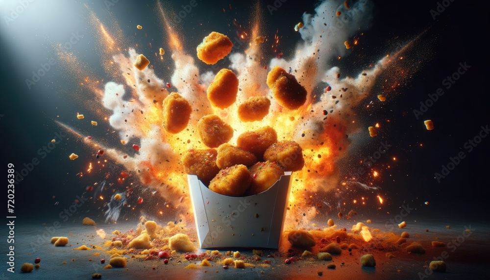 Explosion of Flavor: Fiery Chicken Nuggets Stock Photo | Adobe Stock