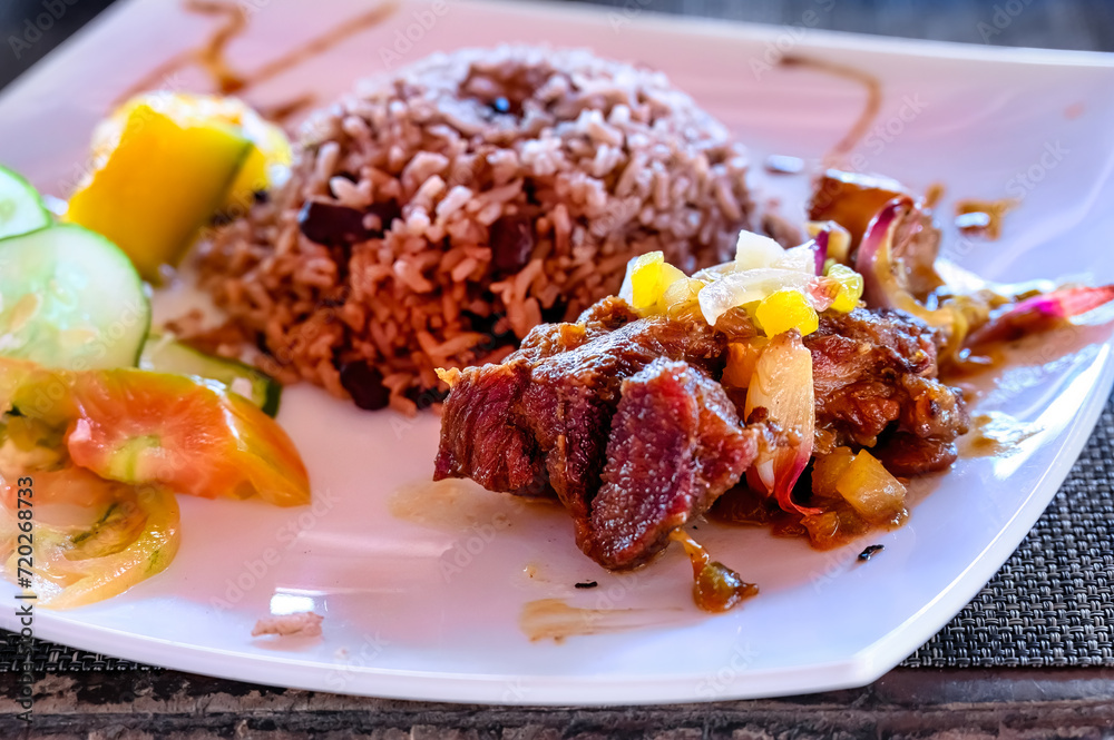 Cuban cuisine, fried pork, and congri rice. Real-life food in a ...