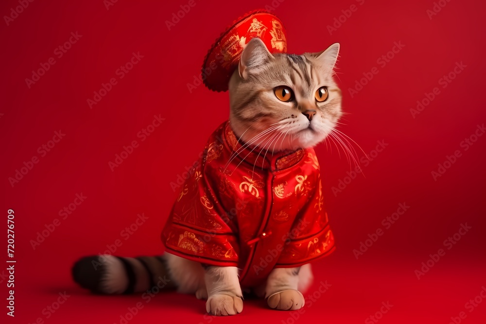 chinese new year festival background with cute cat wearing qipao, the ...